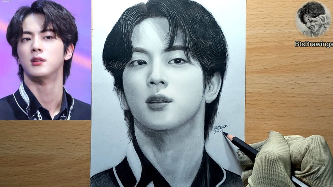 [BTS] JIN DRAWING Outline and Shading Tutorial 💜 How to draw bts Jin ...