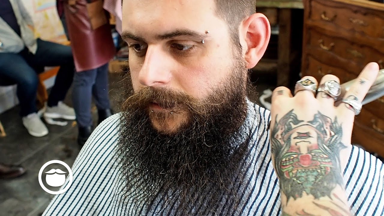 Wild Hair and Beard Get Tamed by Barber - YouTube