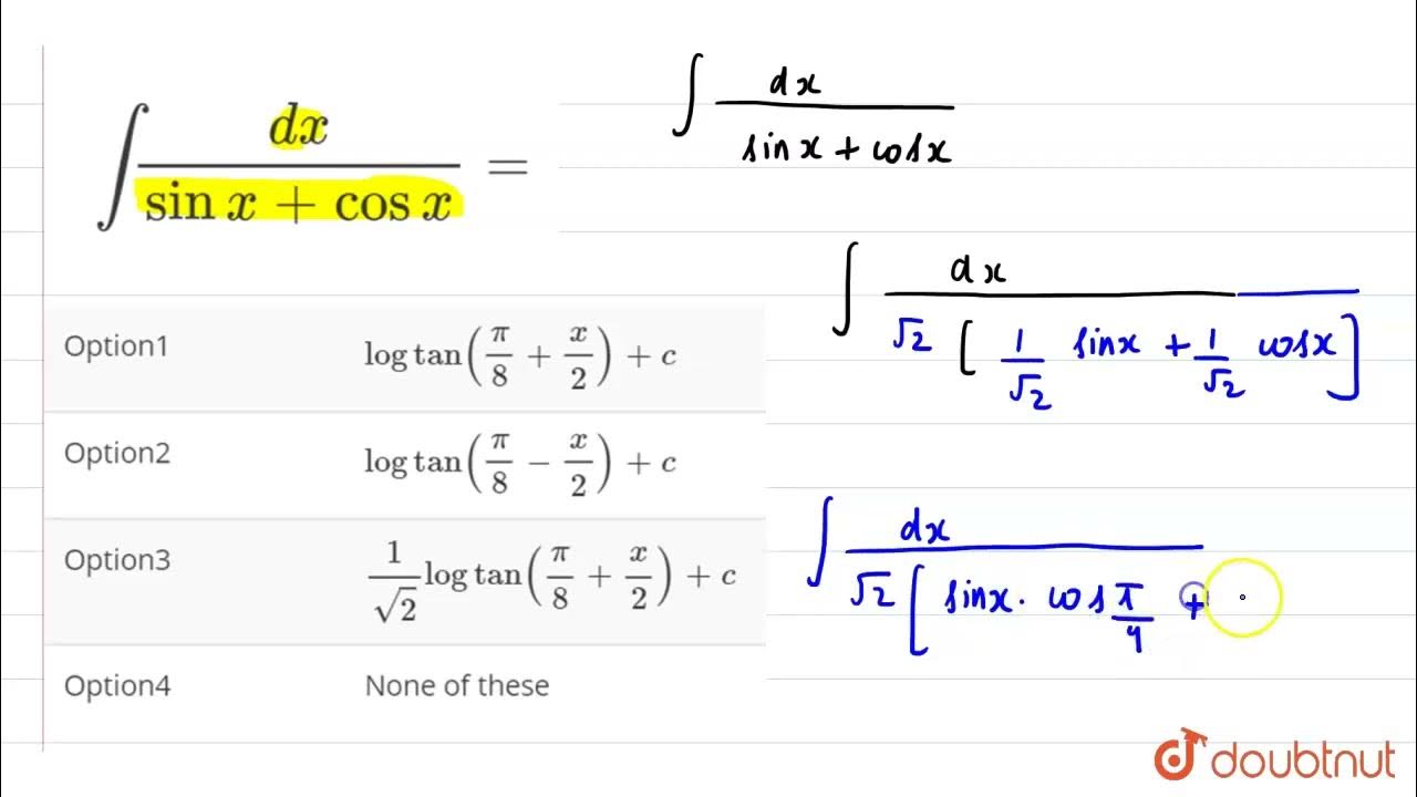 int(dx)/(sinx+cosx)= | CLASS 12 | INTEGRATION | MATHS | Doubtnut - YouTube