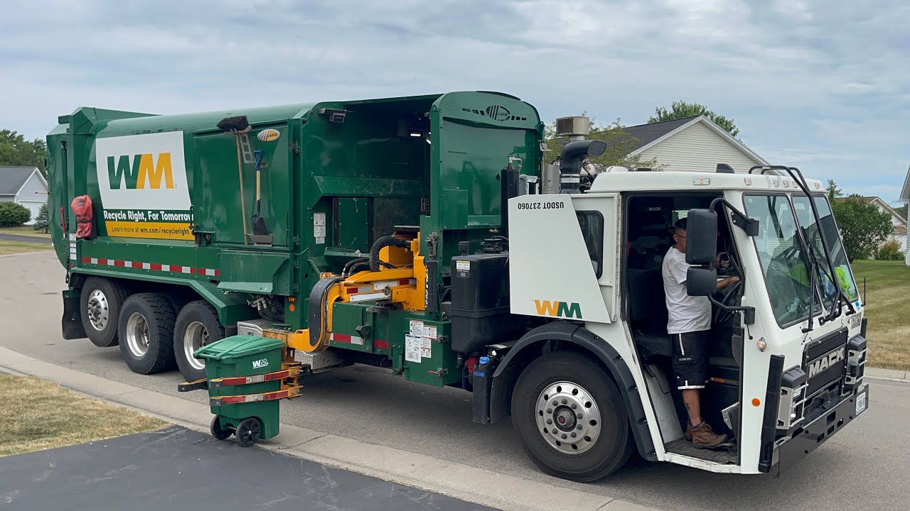 Waste Management Mack LR Split Labrie Expert Side Loader Garbage Truck ...