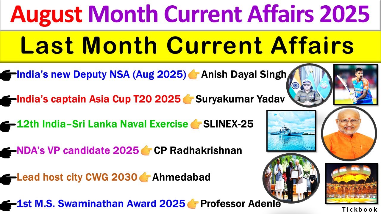 August Month Current Affairs 2025🔥 | Last Month Current Affairs ...