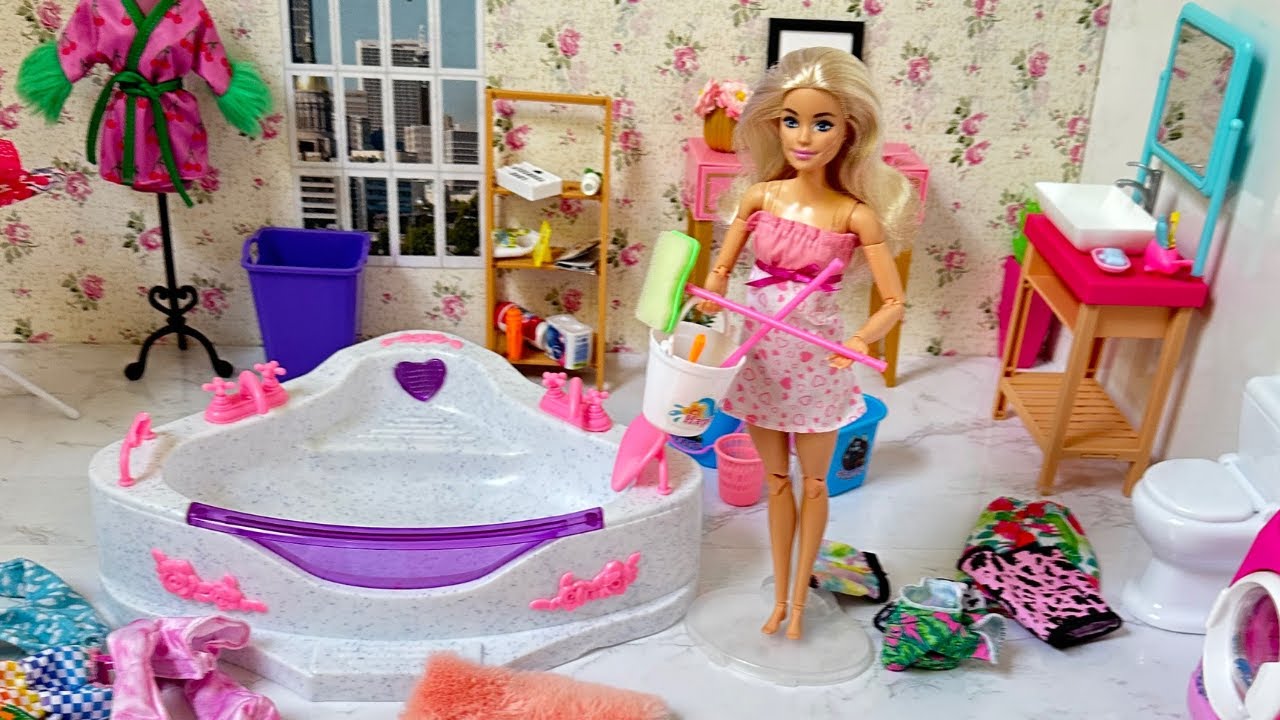BARBIE DOLL CLEANING BATHROOM ROUTINE 🪥👗👠 - YouTube