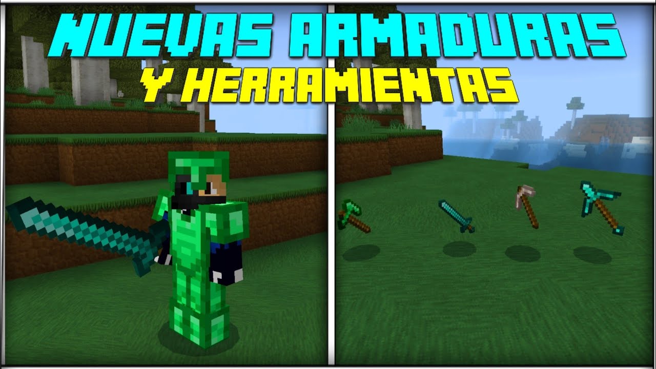 MOD DE NUEVAS ARMADURAS Y HERRAMIENTAS PARA MINECRAFT PE 1.20 - YouTube