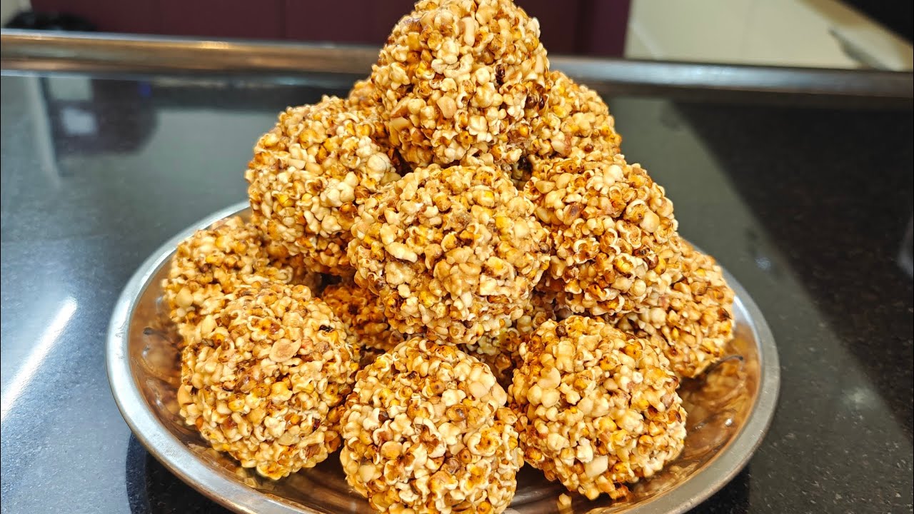 Healthy Sweet Recipe || Yellow Jowar Popcorn Laddu Recipe || Popcorn ...