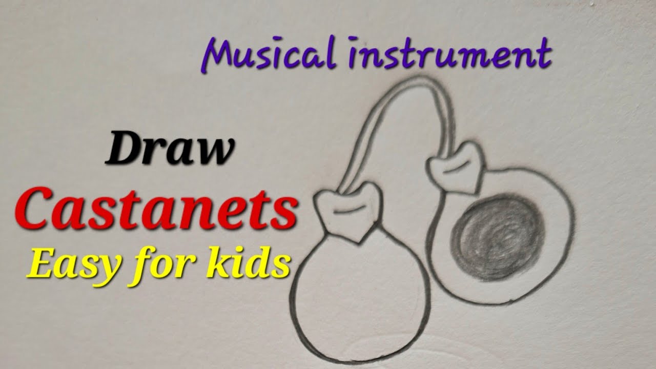 Castanets instrument drawing easy for kids, Draw Castanets easy, Draw ...