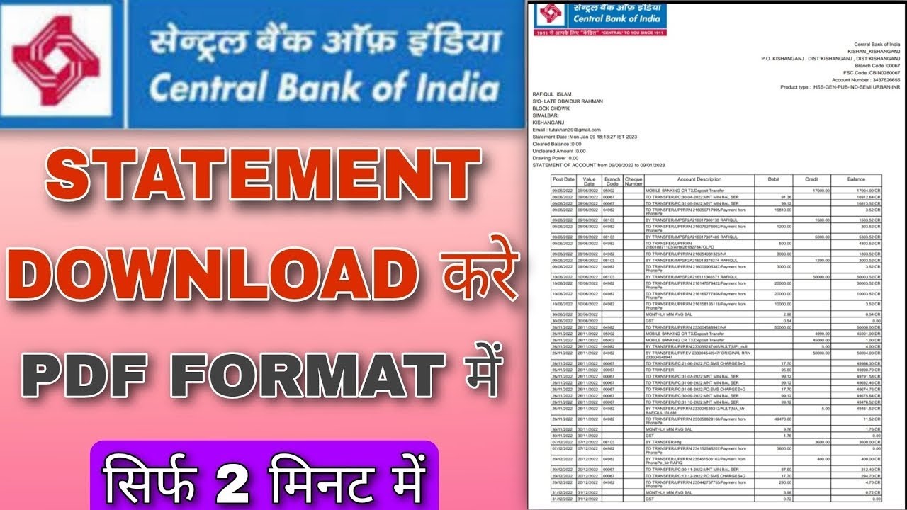 Central Bank of India Statement download pdf format ! central bank ...