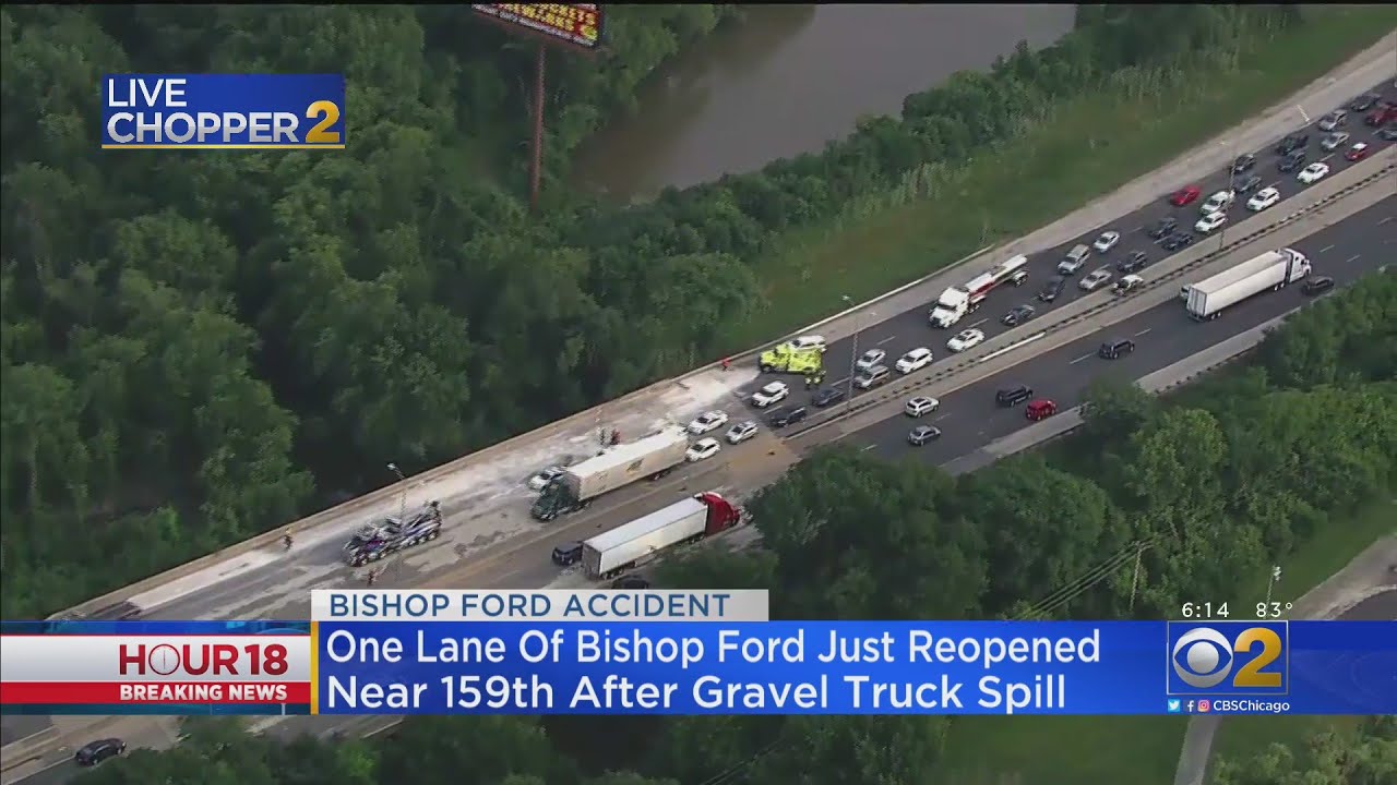 Truck Spills Gravel On Bishop Ford Freeway Near 159th Street - YouTube