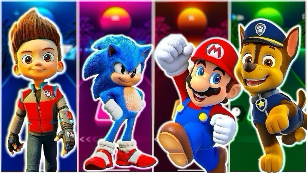 Ryder Paw Patrol vs Sonic vs Mario Bros vs Chase Paw Patrol || Tiles ...