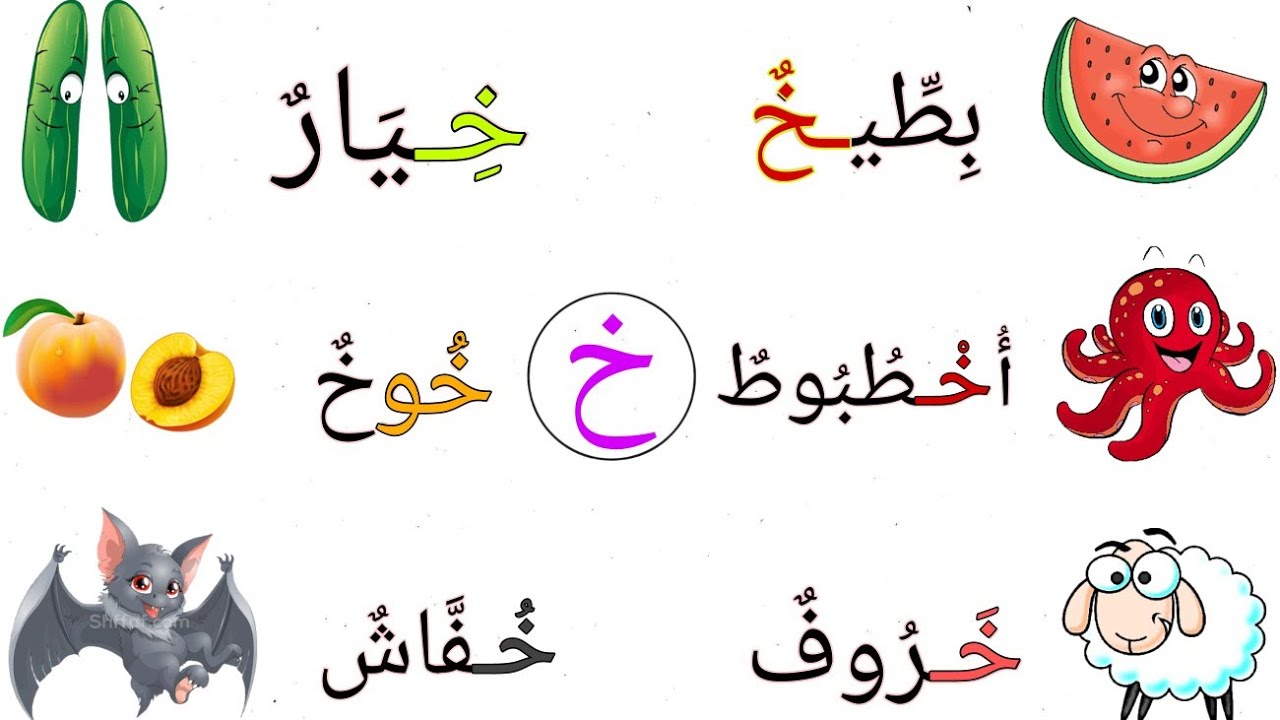 كلمات تتضمن حرف الخاء حرف الخاء مع الاشكالتعلم تهجأة الكلمات للاطفال مع الصور 🧑🎓📚 Youtube