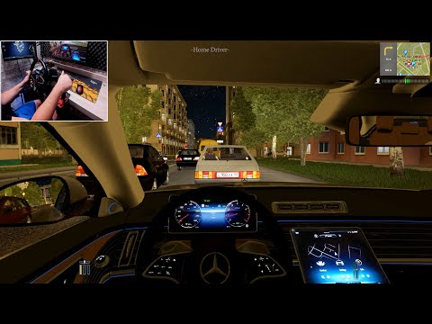 City Car Driving - Mercedes Benz S450 | Luxury Night Taxi | Steering Wheel Gameplay