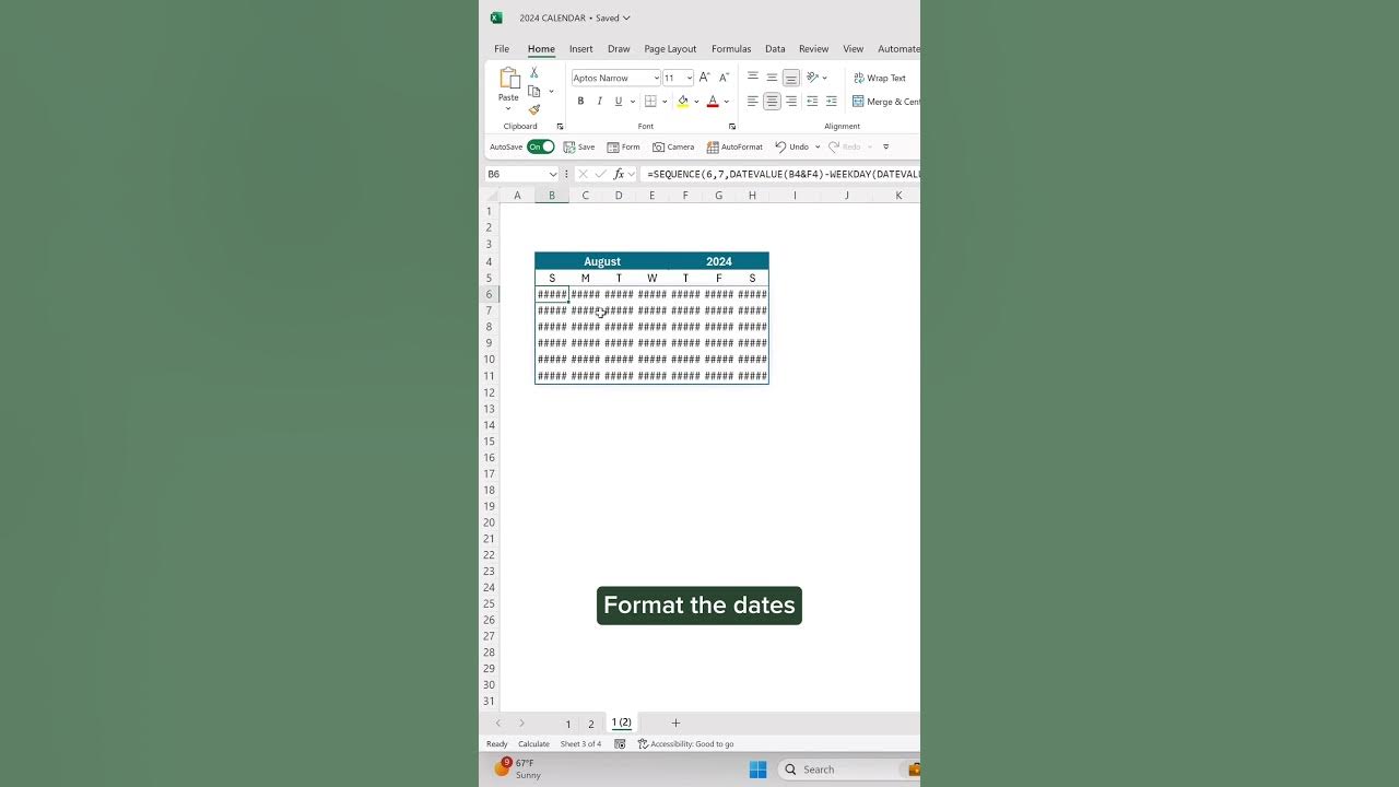 How to create a dynamic monthly calendar in Excel. 👀 #excel #scribe #scribehow #tutorial - YouTube