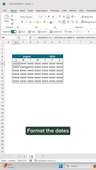 How to create a dynamic monthly calendar in Excel. 👀 #excel #scribe #scribehow #tutorial - YouTube