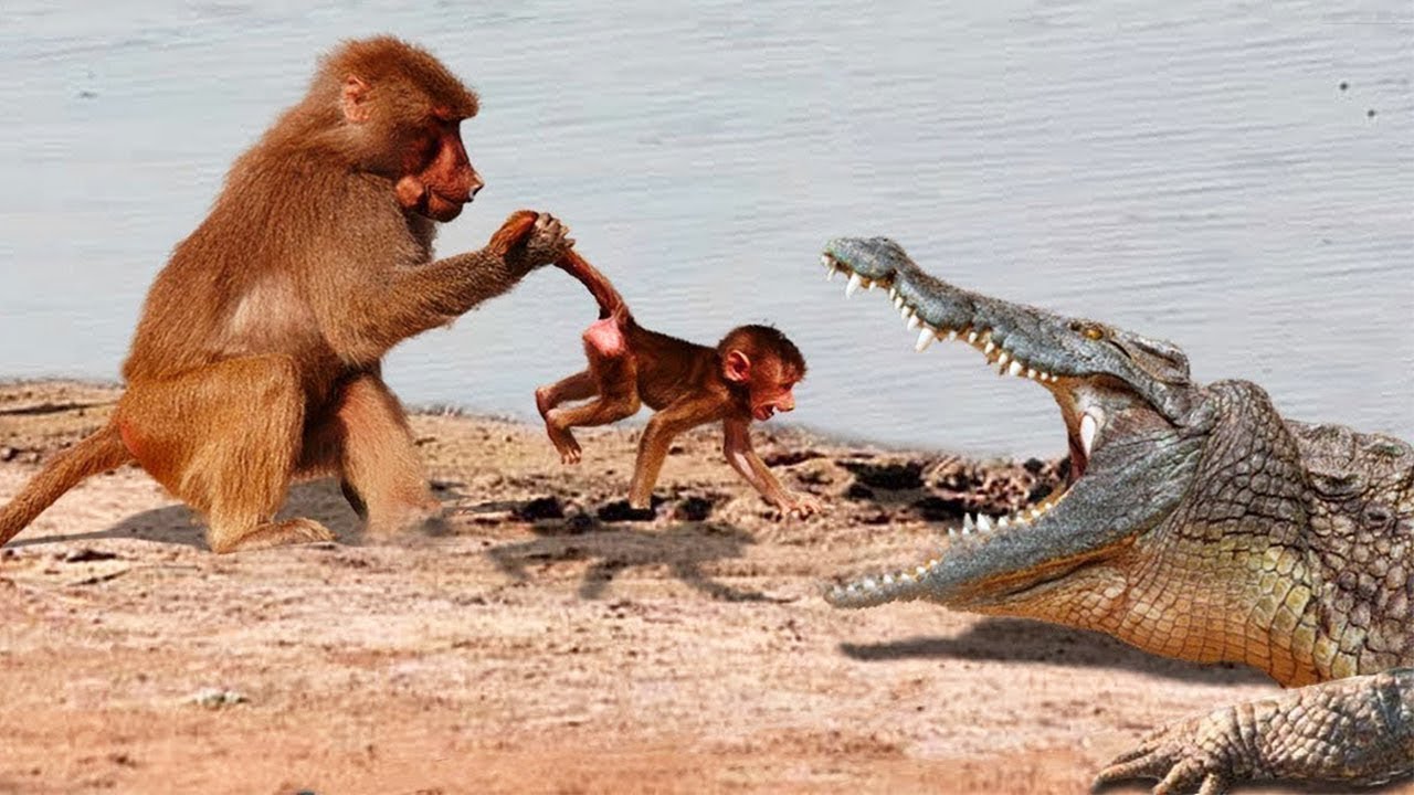 Mother Baboon Save Her Baby From Crocodile Hunting But Fail - Wild ...