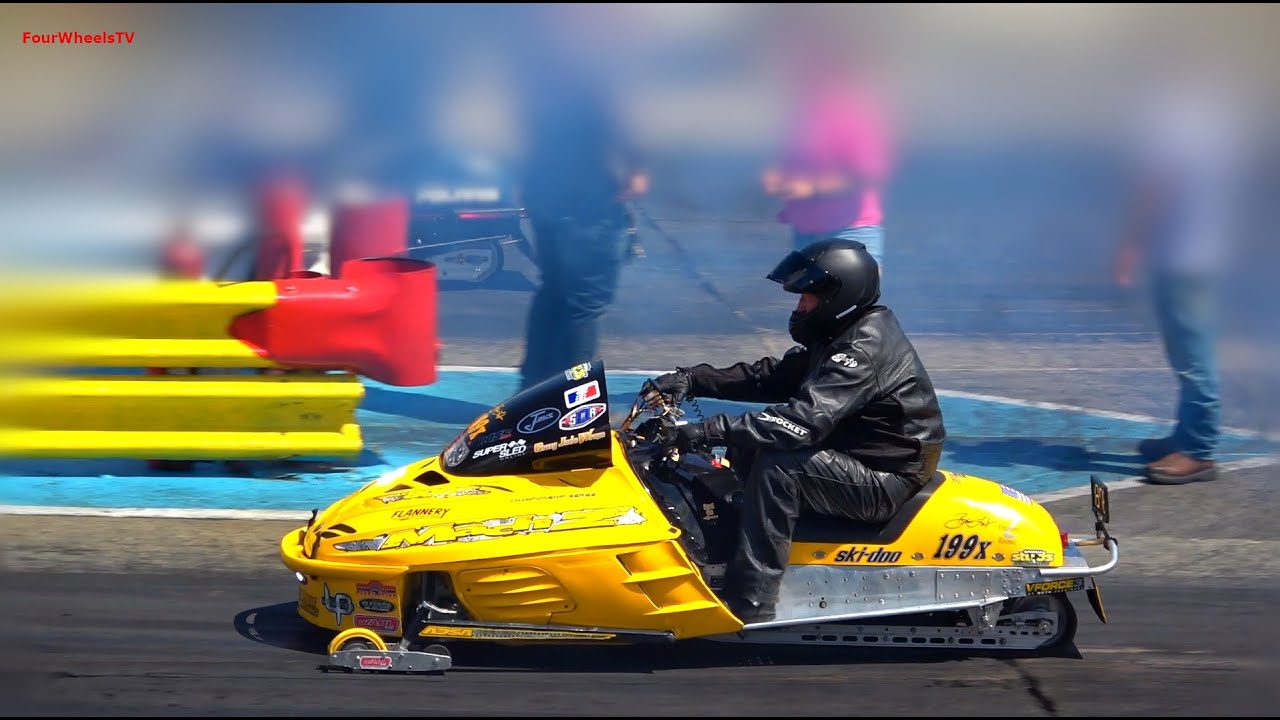 Drag Racing Snowmobiles in Summer on Dry Land - YouTube