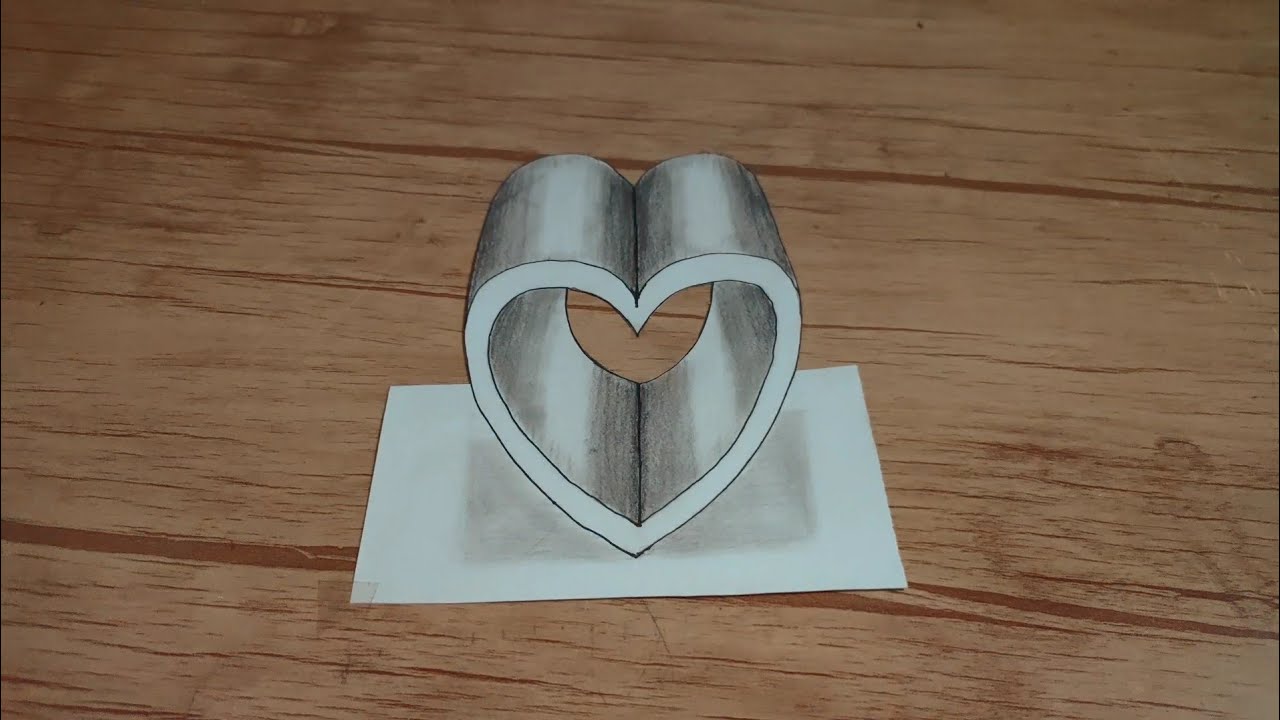 how to draw 3d heart on paper - YouTube