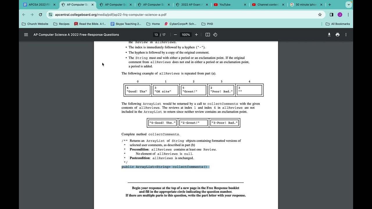 2022 Reviews FRQ Arrays:ArrayLists - YouTube