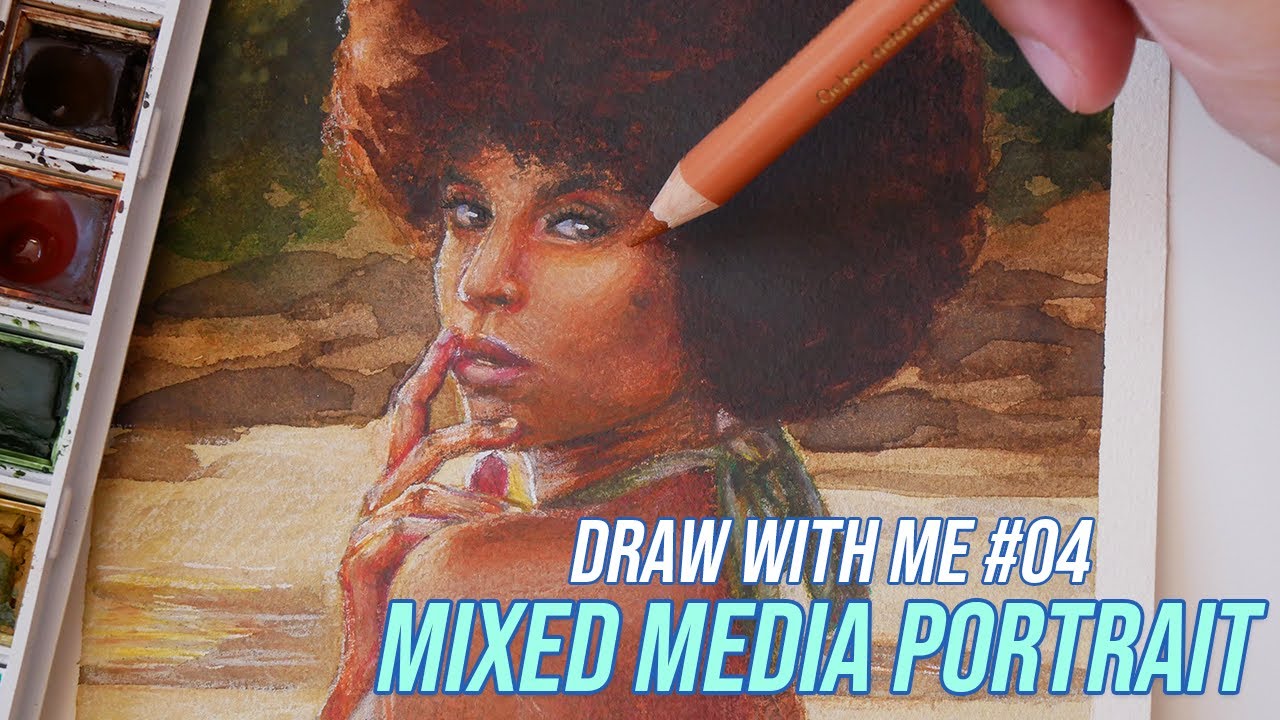 Draw With Me Mixed Media Portrait 🌼 Watercolor & Color Pencil Process ...