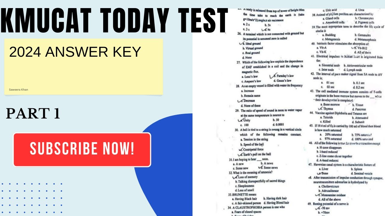 KMU CAT Test 25 August 2024 | Centralized Admissions test | Answer keys ...