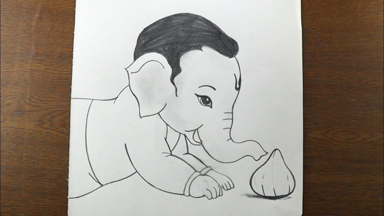 Simple hungry bal ganesha for modak outline pencil drawing | gods ...