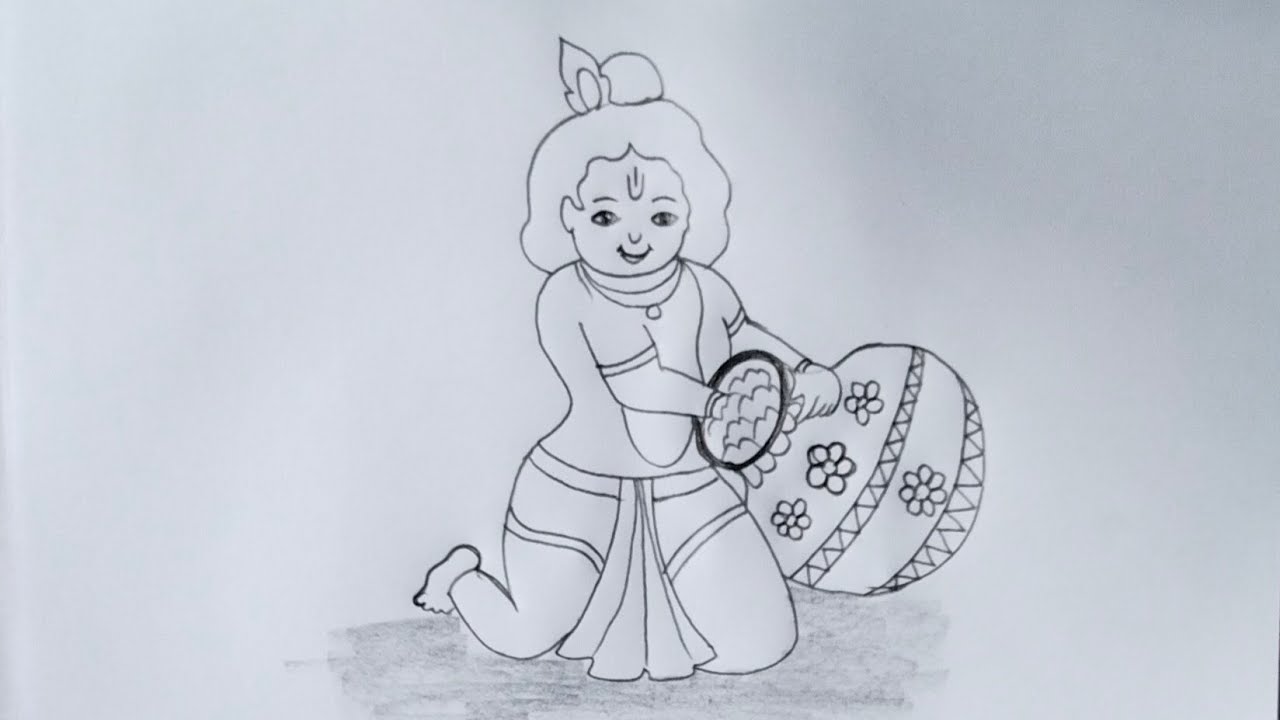 Cute bal krishna pencil drawing / bal krishna line drawing / krishna ...