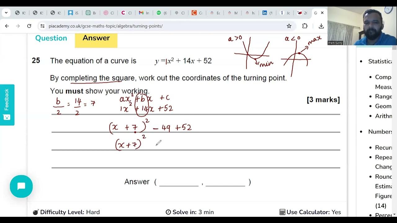 Igcse 0580 Turning Point Using Completing The Square Method Igcse Igcsemathsmaths 7821