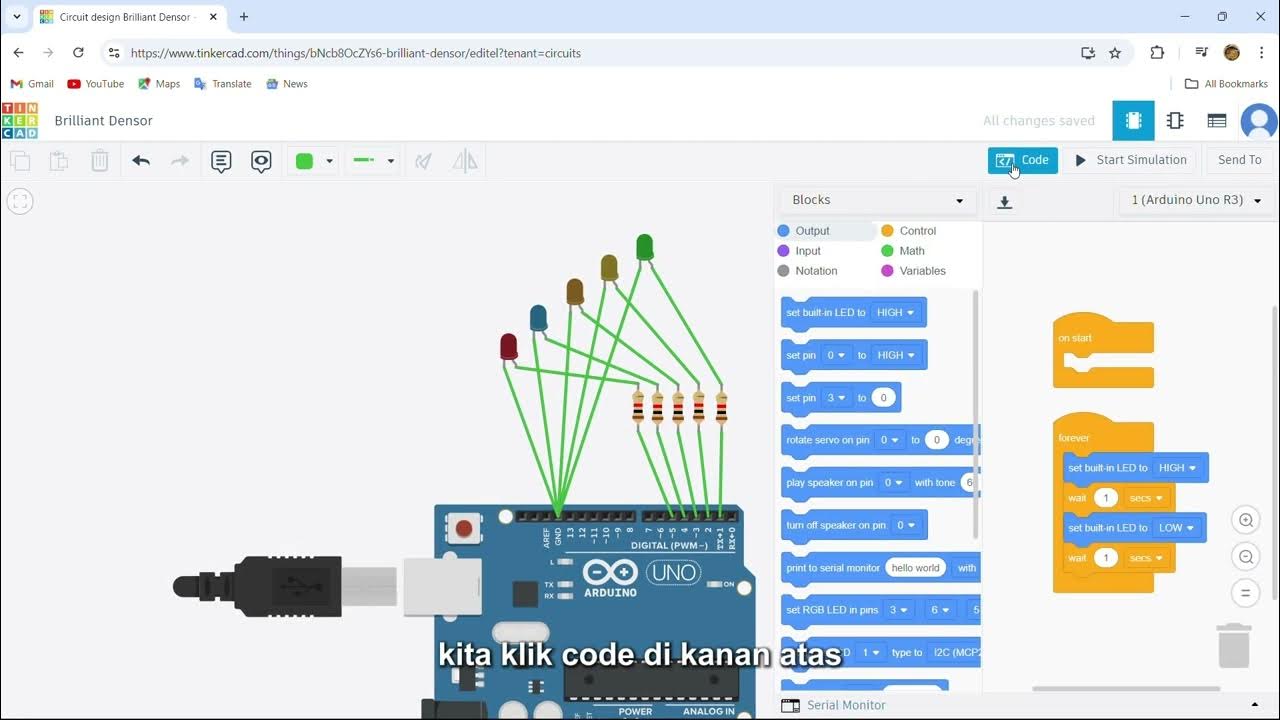 Merancang Rangkaian 5 Lampu LED dengan Arduino Menggunakan Tinkercard | Tugas Video Robotika ...
