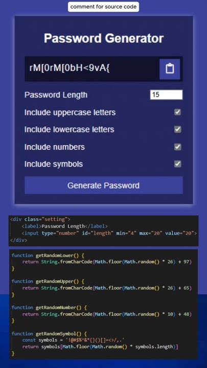 Password Generator Using Html Css And Javascript Html Css Js Coding 6572