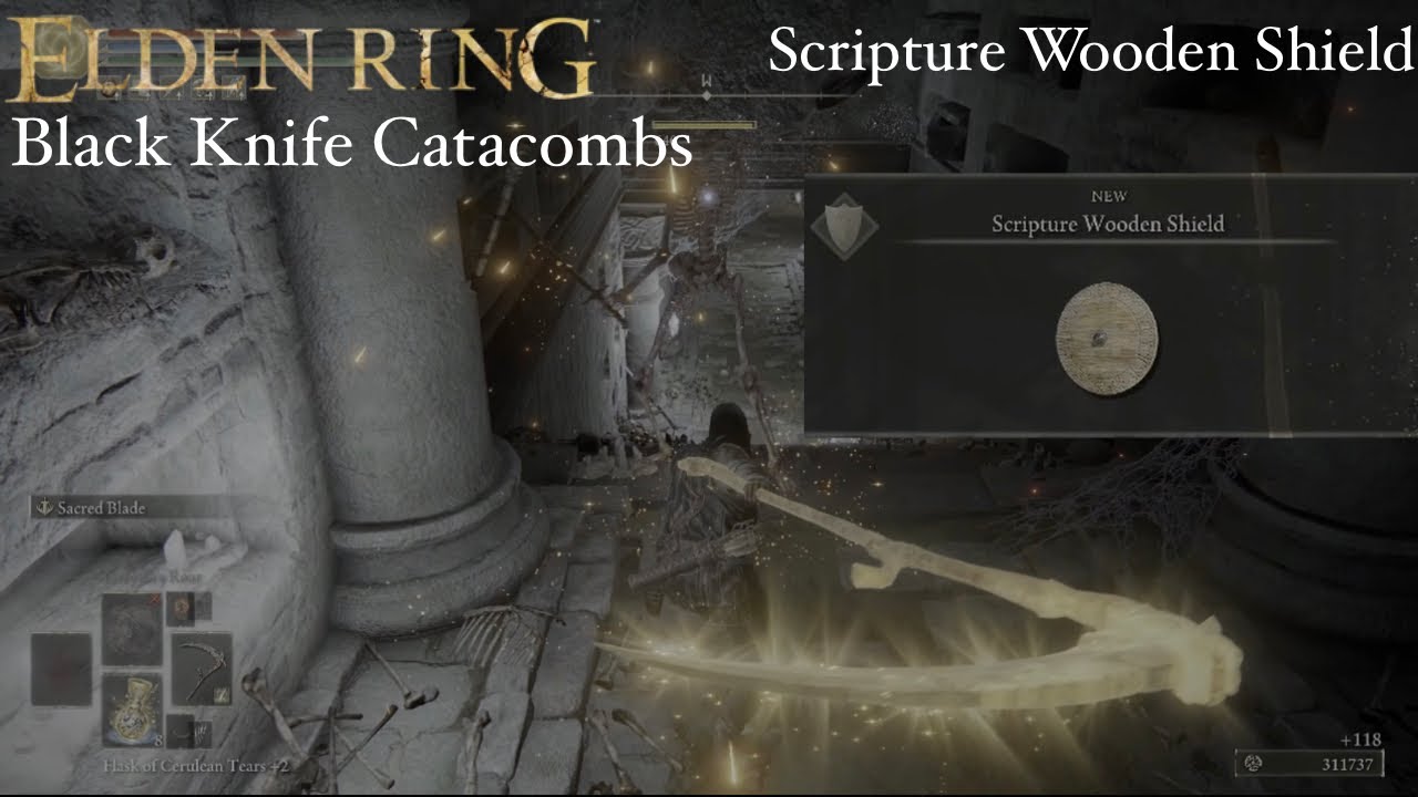 Elden Ring- Black Knife Catacombs - Scripture Wooden Shield farm - YouTube