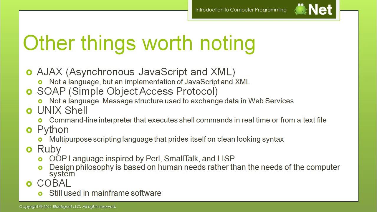 Introduction to Computer Programming Lesson 03 Common Modern Languages ...