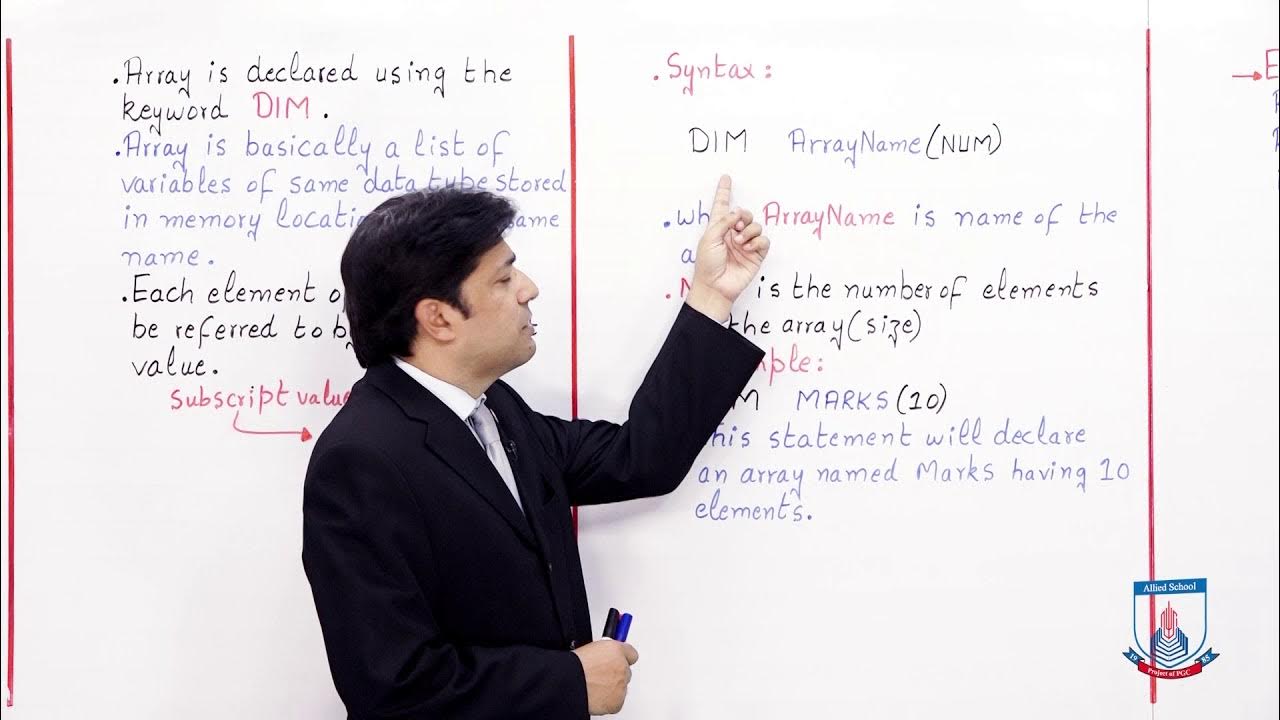 Class 8 - Computer Studies - Chapter 2 - Lecture 3 Arrays in BASIC - Allied Schools - YouTube