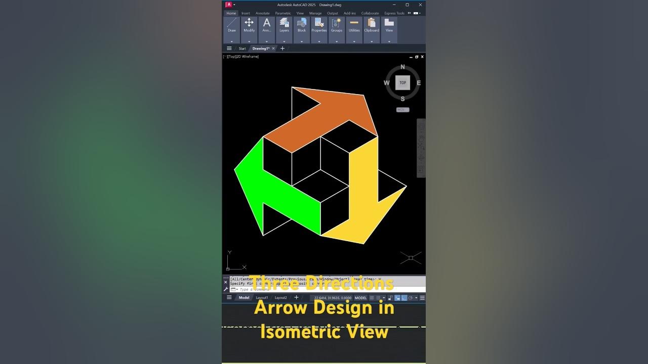 AutoCAD Isometric Three-Directional Arrow Design | 2D Isometric Drawing ...