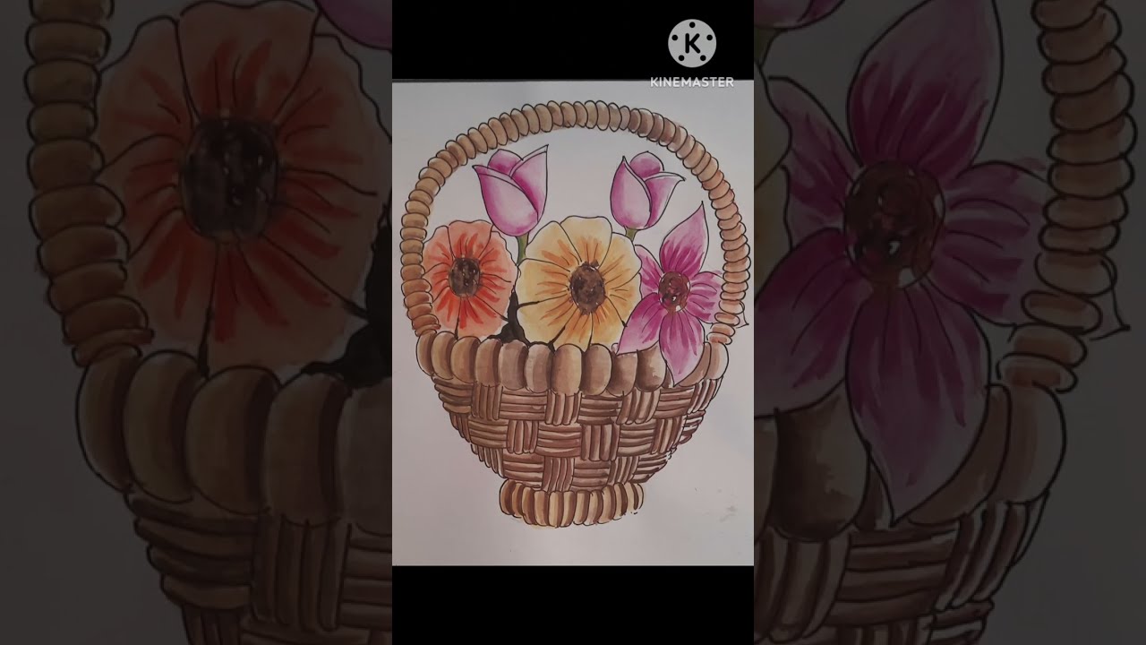 Beautiful flowers in bucket drawing with watercolor - YouTube