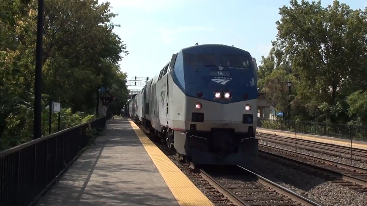 AMTK 18 Leads Amtrak 6 California Zephyr East through Hinsdale, IL (Highlands Station) 09/15 ...