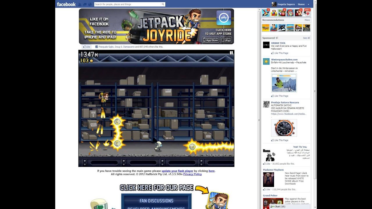Jetpack Joyride facebook gameplay - GogetaSuperx - YouTube