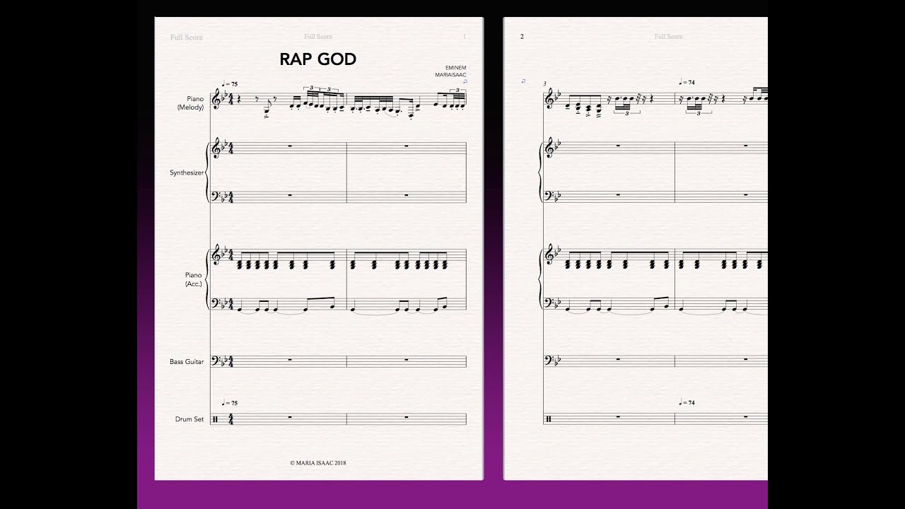 EMINEM "RAP GOD" SCORE (SIBELIUS) - FULL SONG COMPLETE TRANSCRIPTION ...