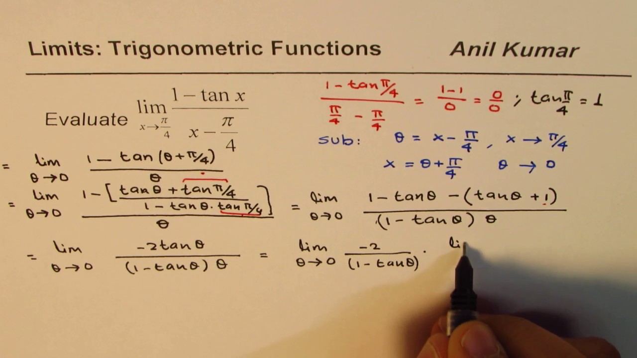 Trig Limit 1 Tanx x Pi 4 Compound Angle Substitution YouTube