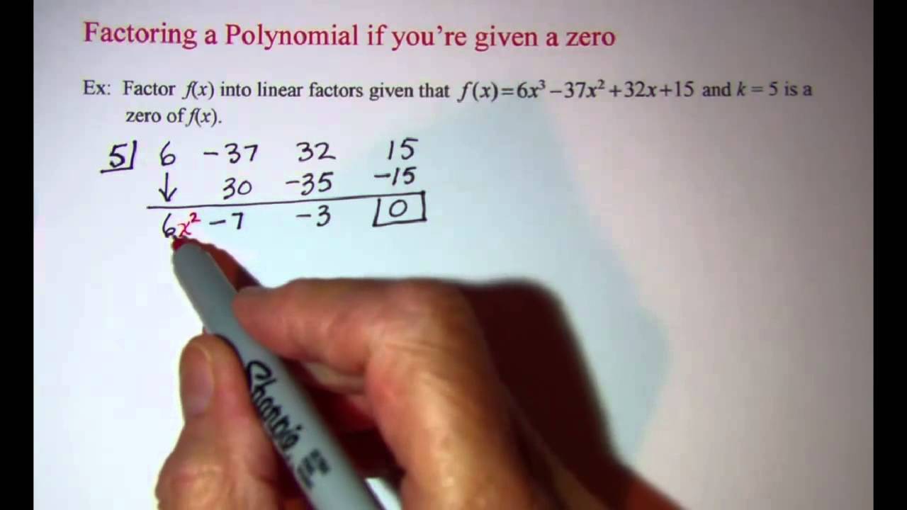 Factoring A Polynomial Function Given A Zero YouTube