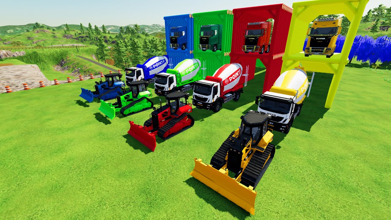 TRANSPORTING CATERPILLAR BULLDOZER,IVECO MIXER TRUCKS TO GARAGE WITH ...