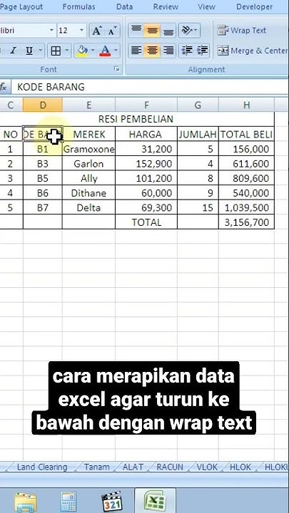 cara merapikan data di Microsoft excel dengan wrap text - YouTube