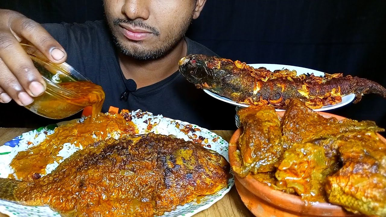 Eating Whole Fish Curry,Whole Fish Fry, Fish Curry with Rice || Food ...