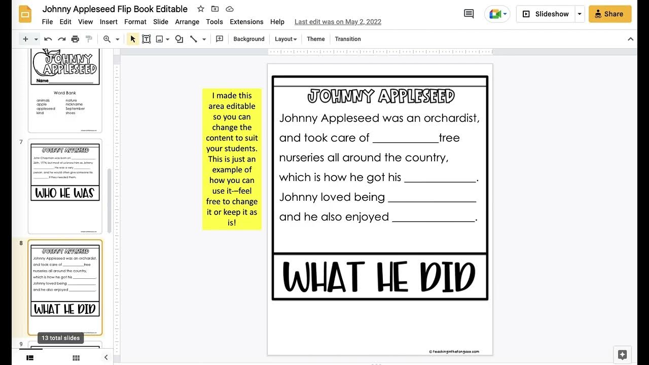 Johnny Appleseed Craft Activities Writing Flipbook - YouTube