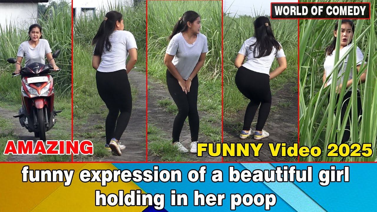 funny expression of a beautiful girl holding in her poop - YouTube