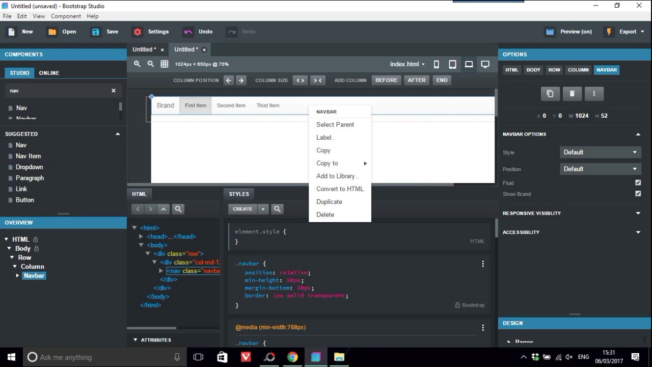 Centering menus and background button images in Bootstrap Studio BSS ...