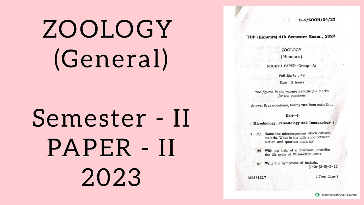 Zoology (Honours) 2nd Semester Paper - II 2023 Tripura University ...