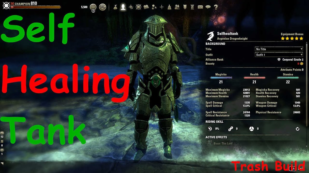ESO: Self Heal Tank Trash Build - YouTube