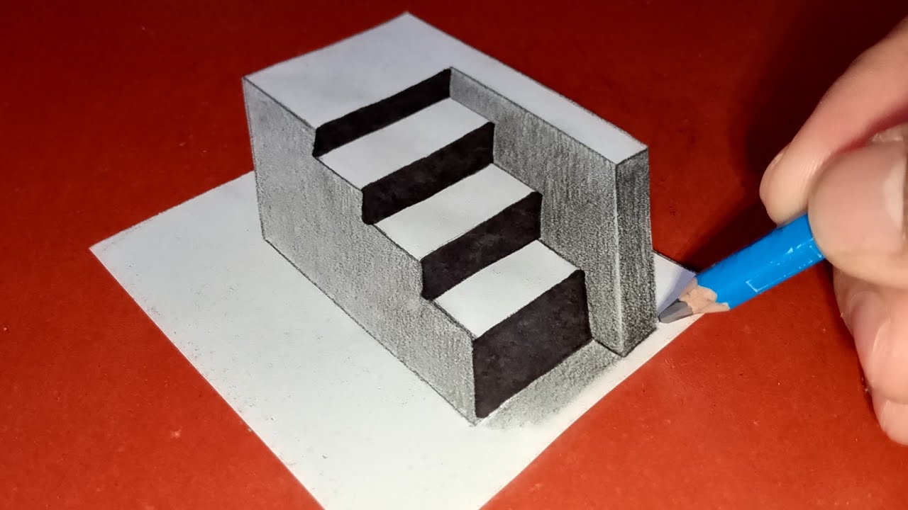How to draw easy 3d stair on paper - YouTube