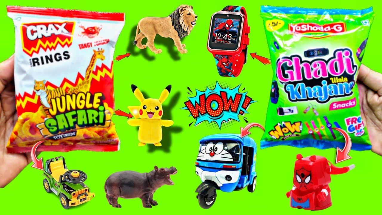 🤩 Crax Rings Jungle Safari Toys Inside Vs Ghadi Wala Khajana Snacks ...