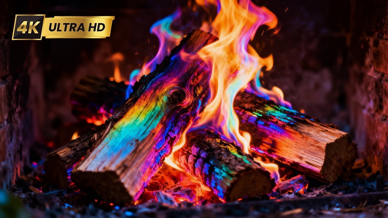 🔥 Beautiful RAINBOW Fireplace 4K UHD! 12 Hours Fireplace with Crackling ...