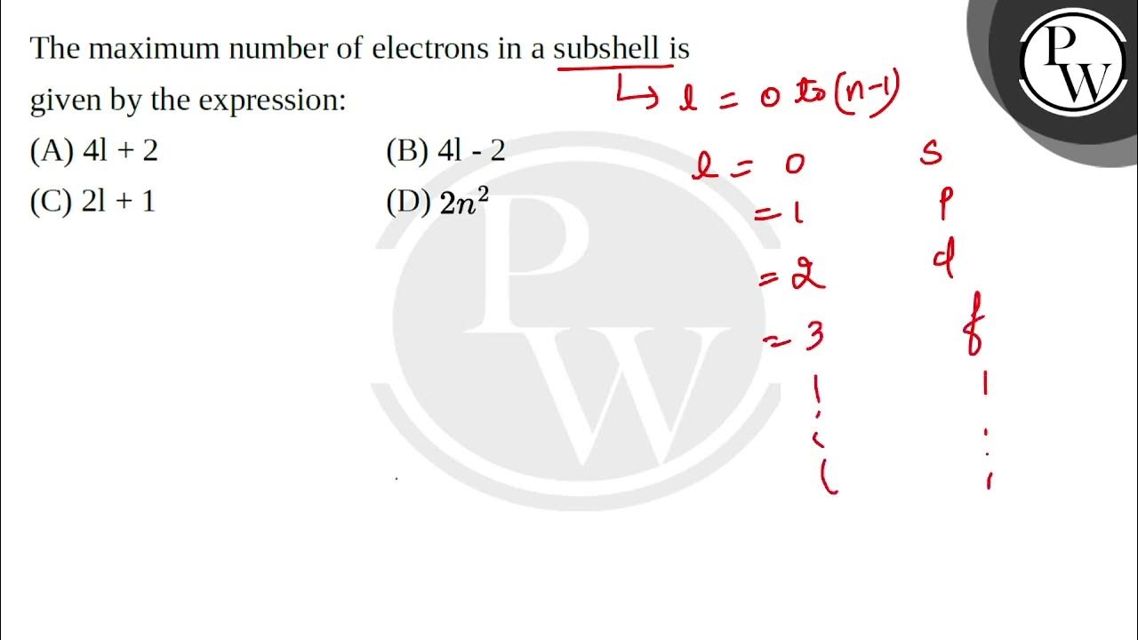 The maximum number of electrons in a subshell is given by the expression:.... - YouTube