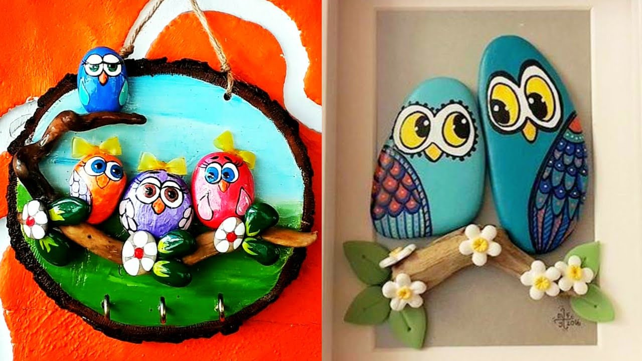 very pretty birds painting on rock and stone - YouTube